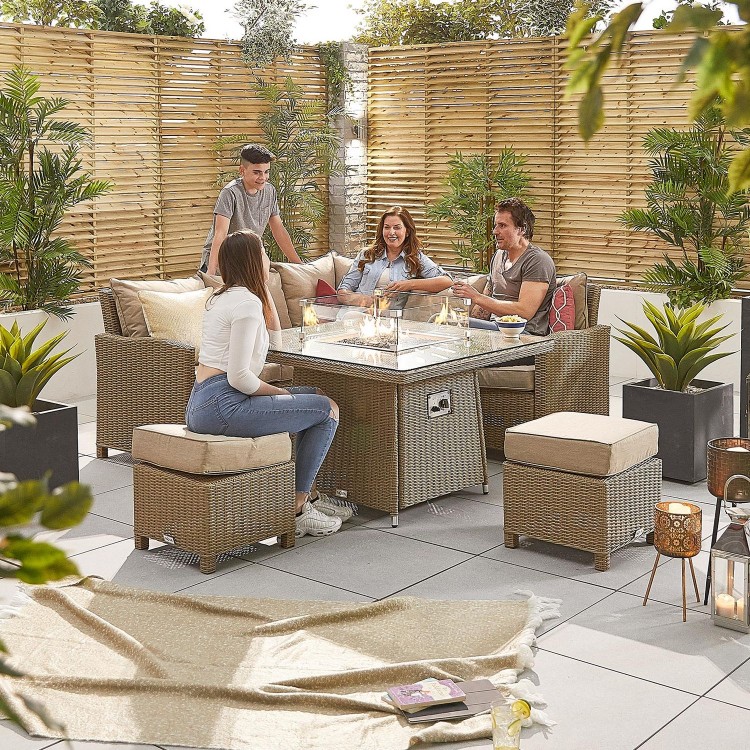 Nova Garden Furniture Ciara Willow Rattan Compact Corner Dining Set with Fire Pit Table Oak Furniture House